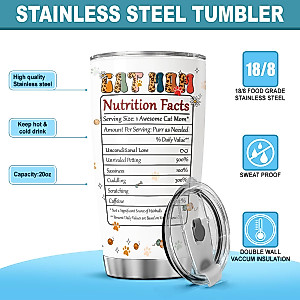 JENOIS Cat Mom Nutrition Facts, Tumbler 20 Oz With Lid And Straw, Tumblers For Funny Mama Cups Best Day Coffee Mother Ever Women Mothers Handle Insulated, Mom Gifts