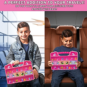 ASH BRAND DURABLE FIGURES CASE ORGANIZER BOX | Fits Up to 50 Mini Colleggtibles Eggs Toys Figurines, Miniature Characters Or Tiny figure| Large Compartments | Pink Carrying Case Box with Handle