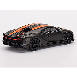 Bugatti Chiron Super Sport 300+ Carbon Gray w/Orange Stripes World Record Ltd Ed to 6000 pcs 1/64 Diecast Model Car by True Scale Miniatures MGT00409