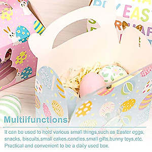 Whaline 12pcs Easter Treat Boxes Happy Easter Gift Box Bunny Eggs Easter Basket Containers Hollowing Rabbit Shape Candy Goody Cookie Holder With Handle for School Classroom Party Favor decor