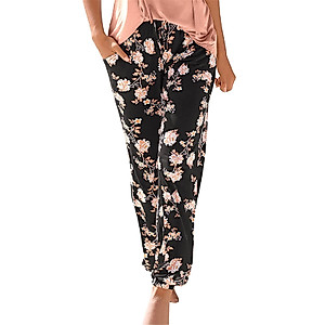 Bravetoshop Women's Boho Pants High Waist Yoga Hippie Palazzo Summer Beach Pants Yoga Printing Trousers Harem Pants (B-Pink,XXL)