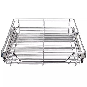 Festnight Pack of 2 Pull-Out Wire Storage Baskets Rack Sliding Steel Cabinet Slides Under Shelves Sliding Organizer for Kitchen Pantry Bathroom Cupboard Suitable for 23.6" Wide Cabinet