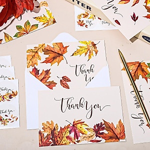 Whaline 36 Pack Fall Leaves Thank You Cards Watercolor Autumn Greeting Cards with Envelope Stickers Maple Leaf Blank Note Cards for Thanksgiving Holiday Wedding Birthday Party