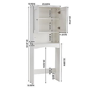 Over The Toilet Storage Cabinet with 2 Doors and Shelf, 3-Tier Space Saving Organizer Rack, Stable Freestanding Above Toilet Stand, Bathroom Cabinet for Bathroom, Restroom, Laundry, White