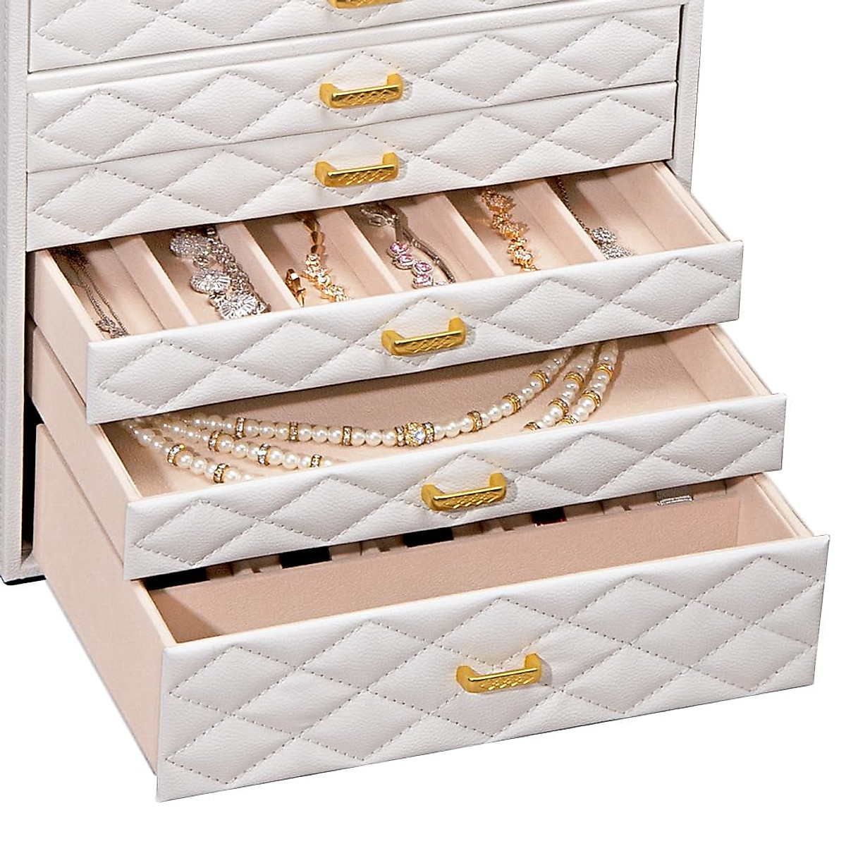 FEIYAN Extra Large Jewelry Box Organizer with 10 Drawers - Premium Faux Leather Storage Case & Velvet Lining | Modern Scandinavian Design for Rings, Necklaces, Earrings