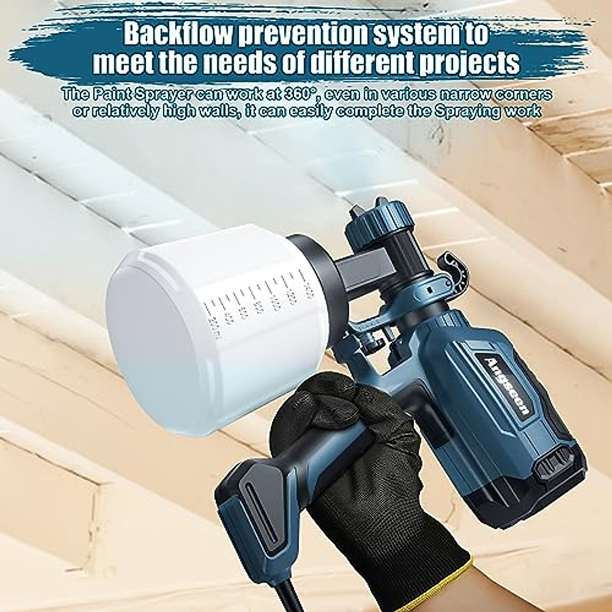 Paint Sprayer, Angseen HVLP Electric Spray Paint Gun with 4 Copper Nozzles & 3 Spray Patterns, Not Easy to Clog, Spray evenly. Paint Sprayers for Home Interior and Exterior, Furniture, Fence, Walls