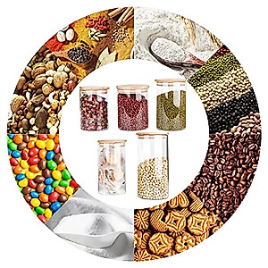 IZEJAZT Glass Jars With Bamboo Lids. 5 Pc Set of Air Tight Sealable Containers. Food Jar Canisters with Airtight Lid for Pantry Storage and Kitchen Organization.