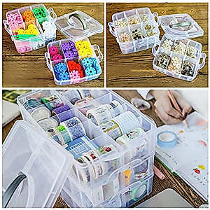 LZYMSZ 3-Tier Transparent Adjustable Stackable Compartment Slot Plastic Storage Box, Snap-Lock Clear Container Box for Storing Toy Jewelry Accessory 6.5 x 6.1x 4.9in(S)