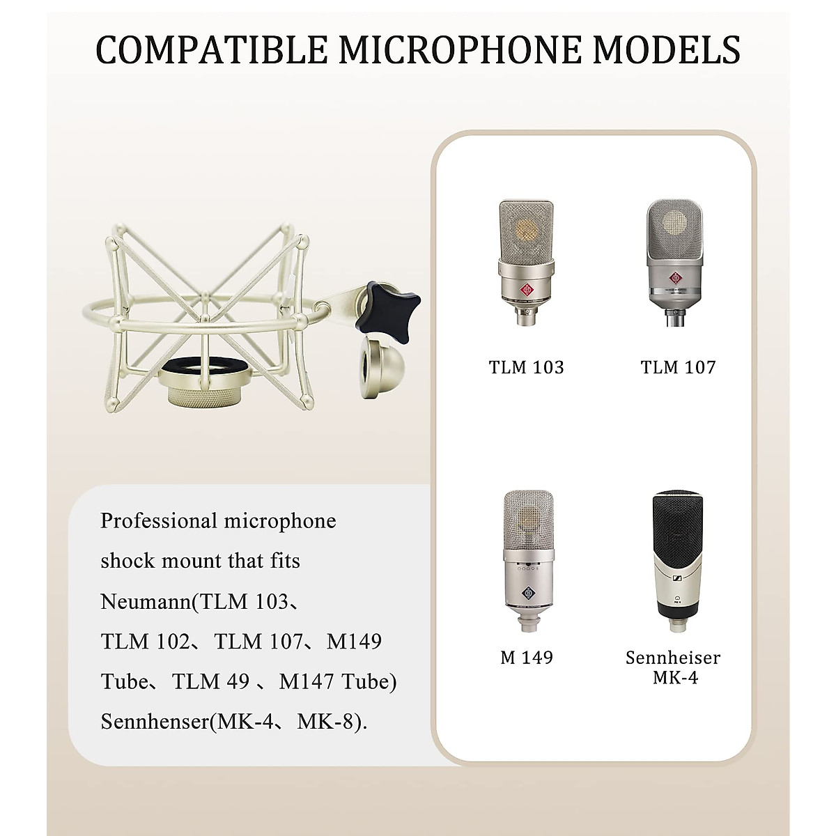 TLM 103 Shock Mount - Microphone Mount Compatible for Neumann TLM 103 M147 Condenser Mic by SUUNTOK,Silver