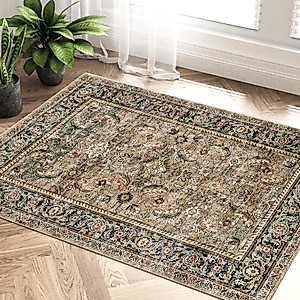 WondRg 2x3 Washable Area Rug Brown Vintage Distressed Entryway Kitchen Non Slip Low Pile Throw Rug Living Room Bedroom Indoor Doormat Small Soft Carpet for Entrance Dining Room Bathroom