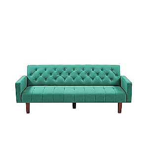 Green, Linen, Convertible Double Folding Living Room Sofa Bed (Eucalyptus Wood Frame)