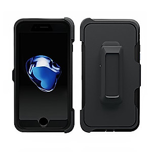 iPhone 7 Plus Case, ToughBox® [Armor Series] [Shock Proof] for Apple iPhone 7 Plus Case [Built in Screen Protector] [with Holster & Belt Clip] [Fits OtterBox Defender Series Belt Clip] (■ Black)