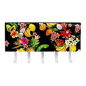 Coat Rack Wall Mounted, 5 Rail Wall Decorative Hooks Hanging for Clothes Hat Towel Purse Key, 7 Inches, 4.4lbs(Max), Fruit Pineapple Lemon Banana