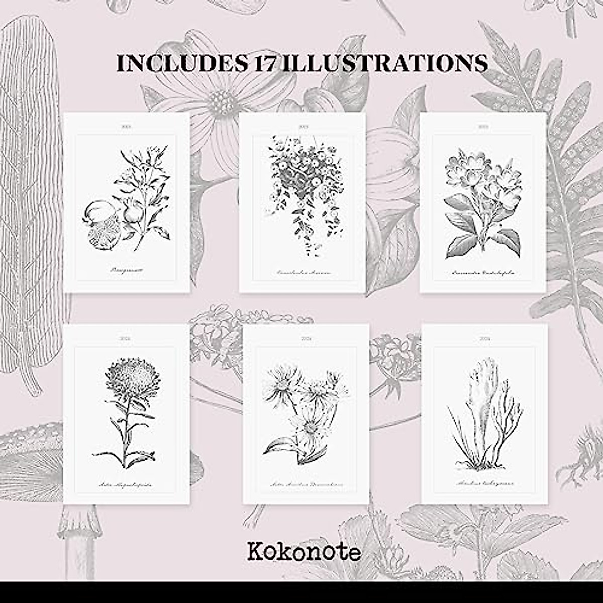 Kokonote Botanical Diary 2024 | 17 Months Diary Week To View | August 2023 - December 2024 | Mid Year Diary 2023-2024 With Stickers | Cute Stationery | Stationery Gifts