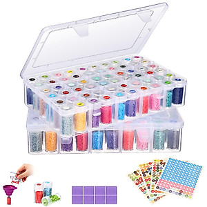 Willinglong 1 Pack Diamond Art Storage Containers Set, Grids Bead Organizer Box with Diamond Painting Accessories Labels for Diamond Art DIY Dot Craft Bead Jewelry Storage