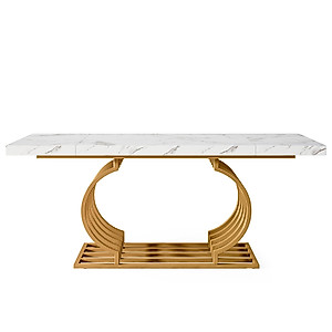 Tribesigns 63" Modern Office Desk, White and Gold Executive Desk, Large Computer Desk Home Office Desk with Gold Metal Frame, Wood Workstation Study Writing Desk