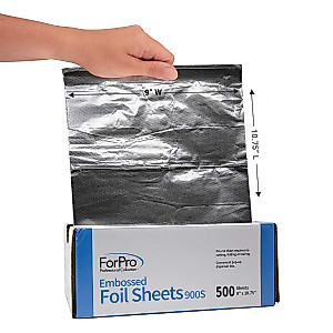 ForPro Professional Collection Embossed Foil Sheets 900S, Aluminum Foil, PopUp Dispenser for Hair Color Application and Highlighting, Food Safe, 9” W x 10.75” L, 500 Count