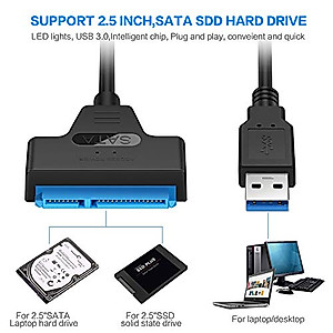 ULXUUUN SATA to USB Cable, USB 3.0 to SATA III Hard Drive Adapter Compatible for 2.5-Inch HDD & SSD, Support UASP