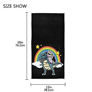 QUGRL Dinosaur Unicorn Hand Towels Rainbow Kitchen Dish Towels, Soft Quality Premium Fingertip Washcloths Bathroom Decor for Guest Hotel Spa Gym Sport 30 x 15 inches