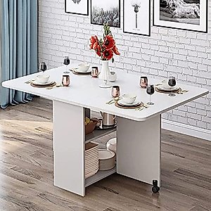 DINAZA Folding Dining Table Drop Leaf Table for Small Spaces with 2 Tier Storage Racks Multifunction Space Saving Table Extension Dinner Table for Kitchen Living Room