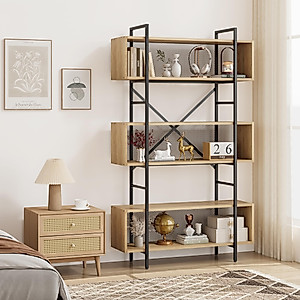 IDEALHOUSE 6 Tier Bookshelf with Storage, 71.3 Inch Tall Industrial Book Shelf with Open Display Bookshelves, 6 Shelf Bookcase with Metal Frame for Living Room, Bedroom and Home Office-Burlywood