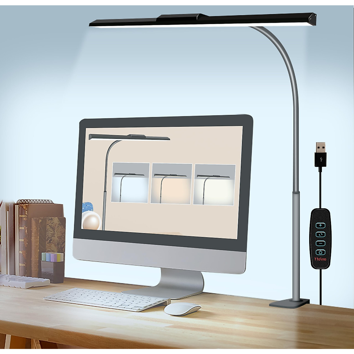 litren Desk Lamp for Office Home Desk Light with Clamp with 3 Light Modes, 10 Brightness Adjustable Clip On Desk Lighting for Workbench Computer Table Office Desktop Monitor Lamp