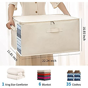 Vailando 3-Pack Large Canvas Comforter Storage Bags Closet Organizer for Clothes Sweater Clothes Organizer with Dual Zipper Three Carrying Handles for Blanket Closet Storage Container