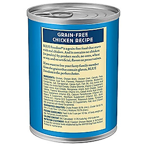 Blue Buffalo Freedom Grain Free Natural Adult Wet Dog Food, Chicken 12.5oz cans (Pack of 12)