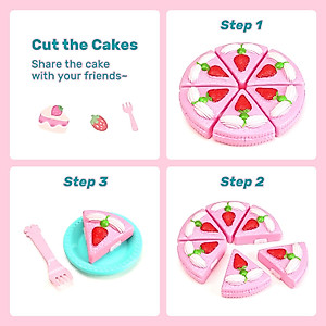 CUTE STONE Toy Tea Set for Little Girls, Kids Tea Party Set Includes Kettle with Light & Music, Teapot, Dessert, Cookies, Play Tea Party Accessories & Carrying Case, Kitchen Pretend Play for Kids