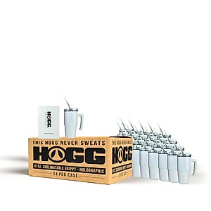 Hogg 20oz Sublimatable Grippy Tumbler Case (24 Pack) with Removable Handles, Lids, and Stainless Steel Straws, DIY, Customizable, Double Wall Insulated Tumblers (Holographic)
