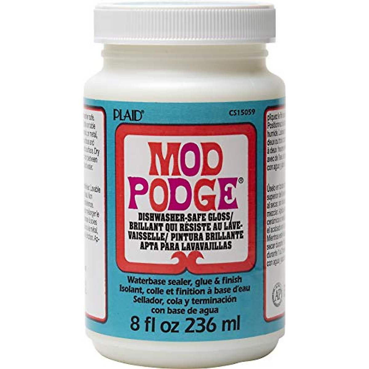 Mod Podge Dishwasher Safe Waterbased Sealer, Glue and Finish (8-Ounce), CS15059 Gloss, 8 Ounce & 10615 3 Piece Short Handle Brush Set