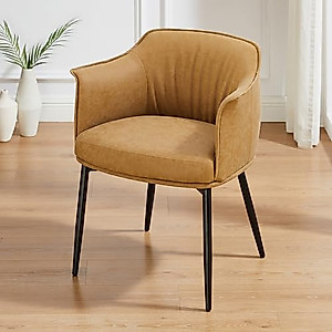 Art Leon Faux Leather Accent Chair, Mid Century Modern Arm Chair, Upholstered Living Room Chair with Metal Legs for Kitchen Bedroom Office, Light Brown