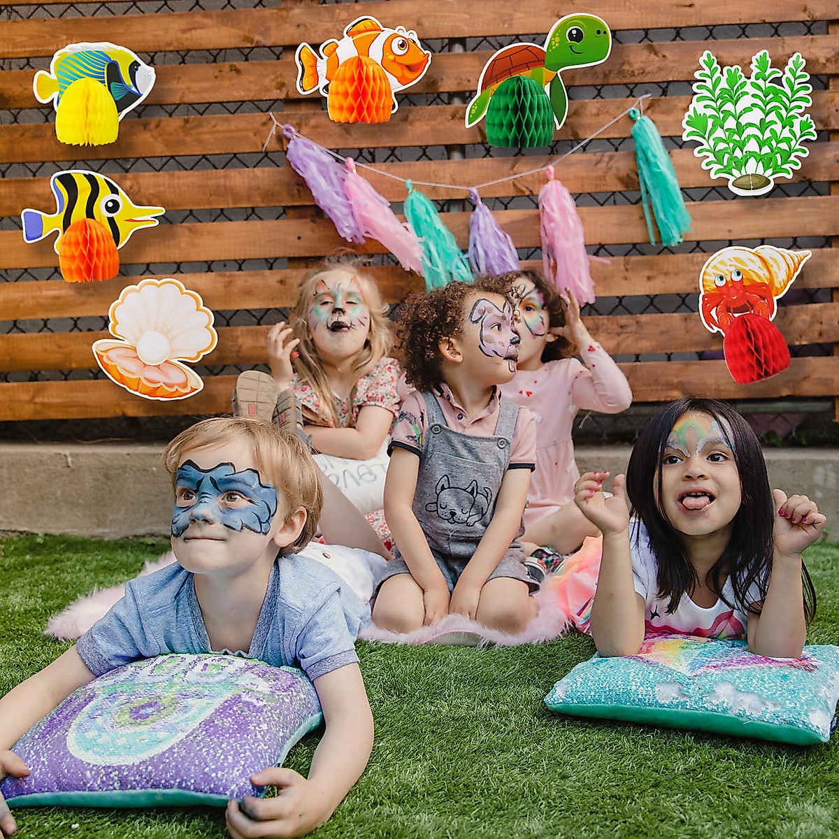 Zilphoba 9pcs Under the Sea Animal Decorations, Ocean Honeycomb Centerpiece for Themed Party Decorations, Table, Birthday, Beach, Baby Shower