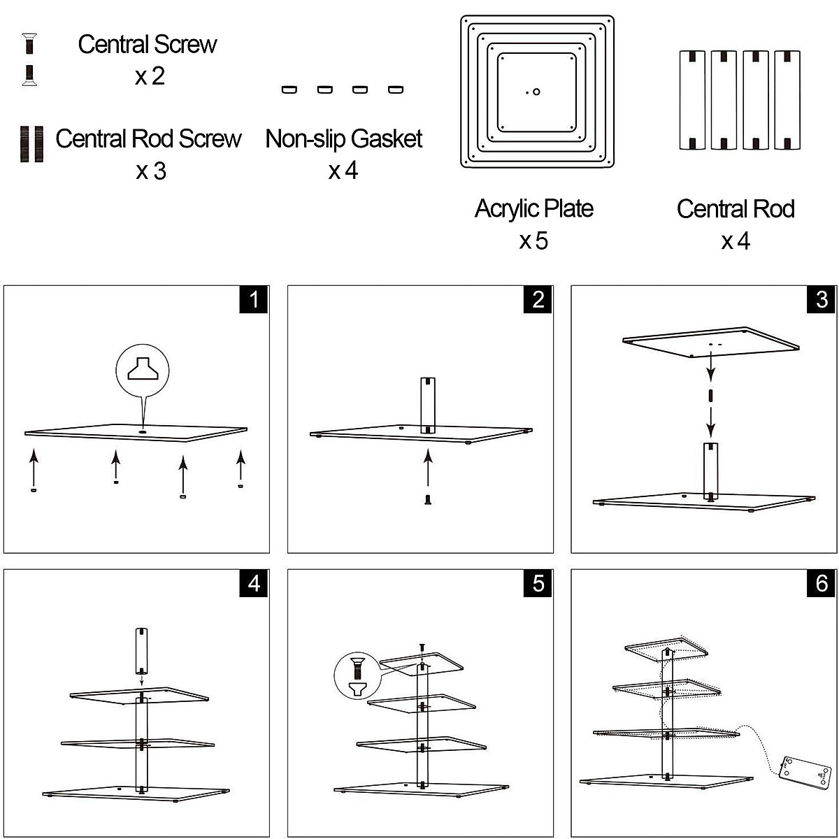 Kimdee 5 Tier Square Cupcake Stand Acrylic Cupcake Tower Display with Colorful LED Light