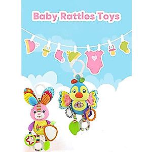 Blueana Car Seat Toy, Baby Plush Stuffed Rattle Development Toys with Musical Box, Squeaky Feet, Kids Mirror, BPA Free Teether - Stroller, Crib (Bird)