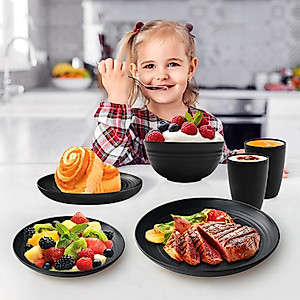 VIVAHEARTH 16-Piece Wheat Straw Dinnerware Sets, Dishes Set for 4, Unbreakable Plates, Bowls, Cups Sets for Kitchen Parties Camping RV - Black