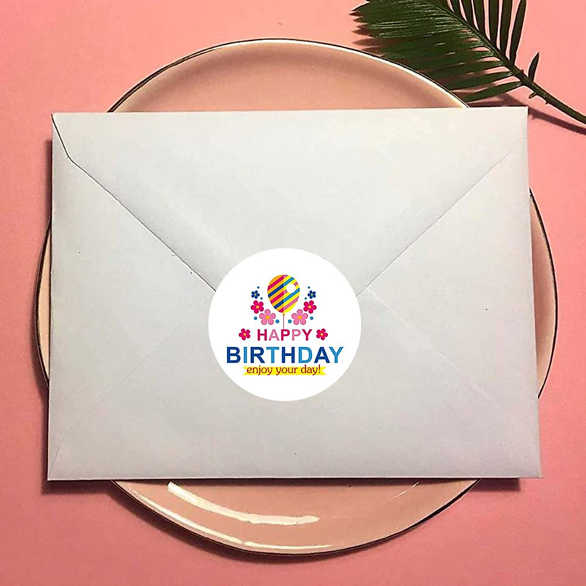 500 Pieces/Roll Happy Birthday Stickers Round Adhesive Birthday Tag Label Stickers Invitations Envelope Sealing Stickers Personalized Happy Birthday Stickers for Balloons Cards envelopes Adults Kids