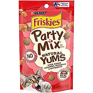 Purina Friskies Natural Cat Treats, Party Mix Natural Yums With Real Salmon and Vitamins, Minerals & Nutrients - (10) 2.1 oz. Pouches