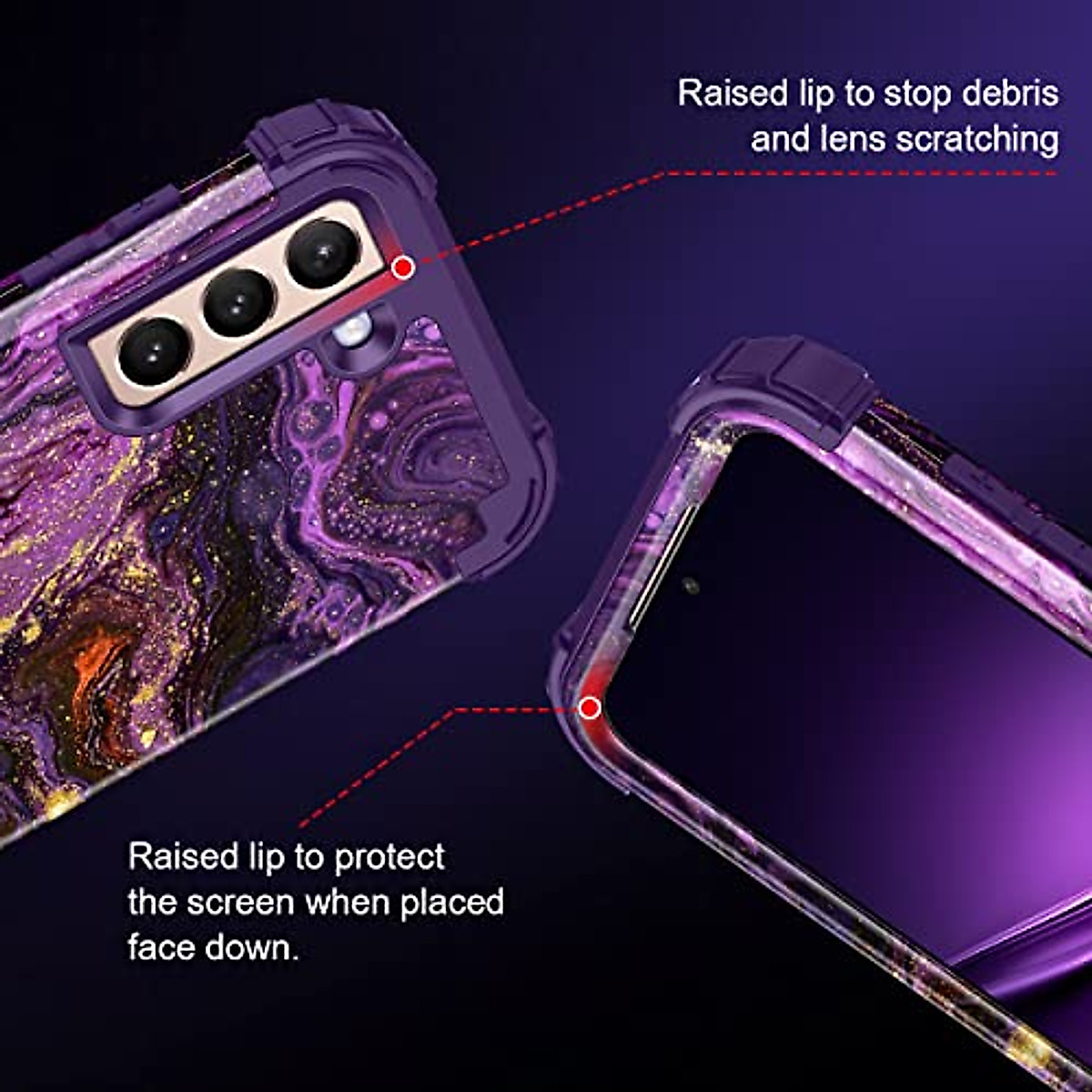 Miqala for Galaxy S21 5G Case with 2 Camera Lens Protector,Glow in The Dark Three Layer Shockproof Heavy Duty Full Body Protective Case for Samsung Galaxy S21 5G,Deep Purple