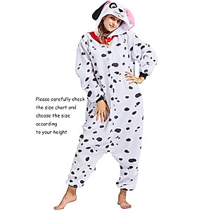 HOMWERRONT Adult Animal Dog Onesie Pajamas for Women,Dalmatian Dog Costume for Adults,One Piece Halloween Cosplay Sleepwear