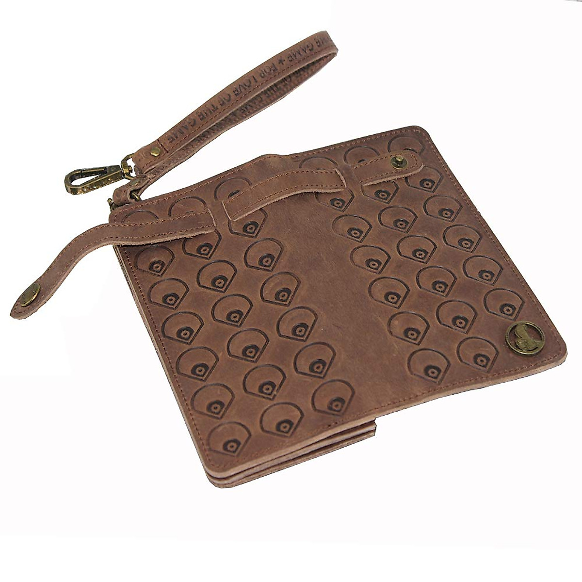 Baseballfan Super Quality New Vintage Cowhide Baseball Glove Leather Wallet with Centre Filed Pattern Wristlet Bag RFID Blocking Wallet in Gift Box for Lady's Gift