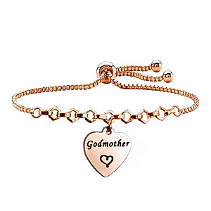 FEELMEM Godmother Bangle Bracelet,Goddaughter Bangle Bracelet,Baptism Gift for Godmothers/Goddaughters (Godmother Slider RG)