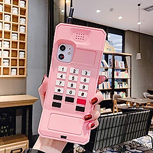 UnnFiko 3D Silicone Case Compatible with iPhone 14 Pro Max, Retro Classic Creative Soft Rubber Bumper Cover Cool Fun Thick Protective Stand Case (Retro Cellphone Pink, iPhone 14 Pro Max)