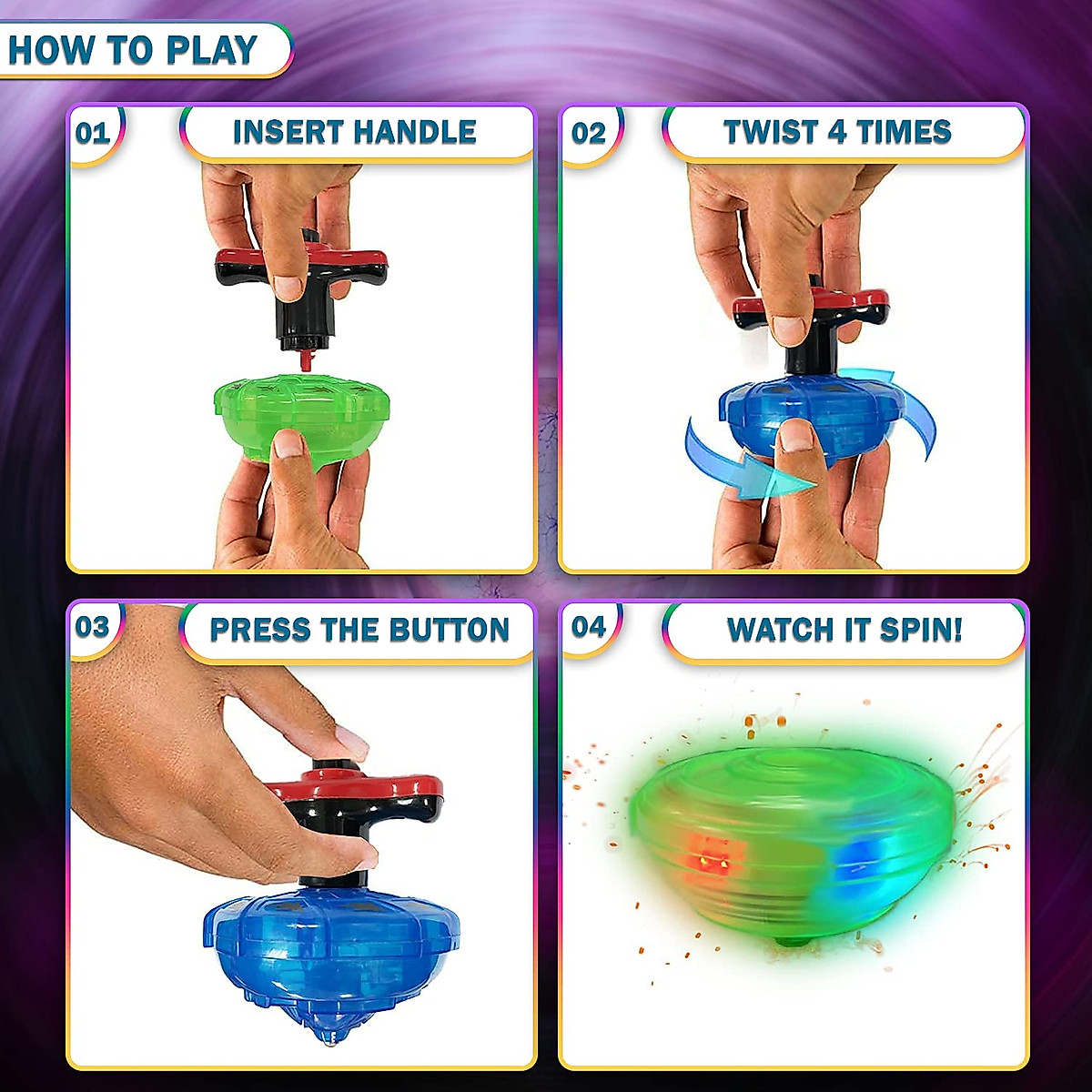 12-Pack Light Up Spinner Tops - UFO Spinning Tops with Gyroscope, LED Flashing Toy Bulk Novelty Party Favors & Fun Stocking Stuffers, Goodie Bag Fillers for Kids