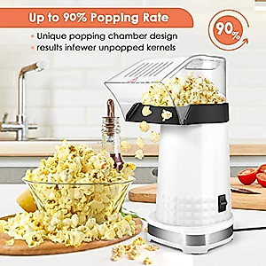 2 Minutes Fast Making Hot Air Popcorn Popper with Measuring Cup1200w Etl Certified, Mini Popcorn Machine BPA Free, No Oil, Diy Flavors, 98% Super High Explosion Rate Air Popper Popcorn Maker for Home, Family Christmas Gifts