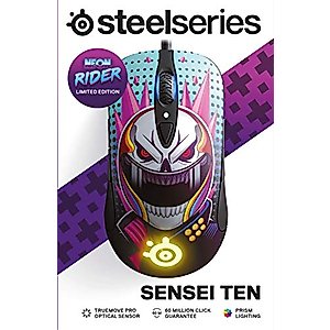 SteelSeries Sensei Ten Neon Rider Edition Gaming Mouse – 18,000 CPI TrueMove Pro Optical Sensor – Ambidextrous Design – 8 Programmable Buttons – 60M Click Mechanical Switches – RGB Lighting