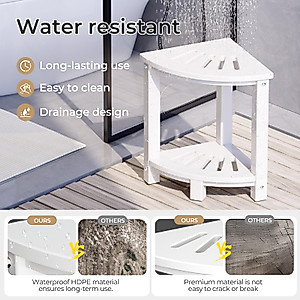 Ciokea Corner Shower Stool for Inside Shower, HDPE Waterproof Shower Bench Seat, Sturdy Bath Shower Foot Stool for Shaving Legs with Storage Shelf, White