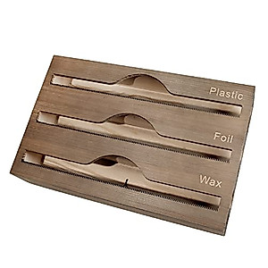 Wooden Foil and Plastic Wrap Organizer with Cutter Serrated Edge Dispenser, Kitchen Drawer or Wall Mounted Storage, Roll Holder for Cling, Aluminum, Parchment Paper, or Wax Rolls