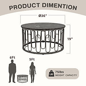Furniture of America Davis Modern Round Coffee Table with Marble Top & Sturdy Metal Legs & Open Shelf for Living Room, Apartment, Small Space, Black