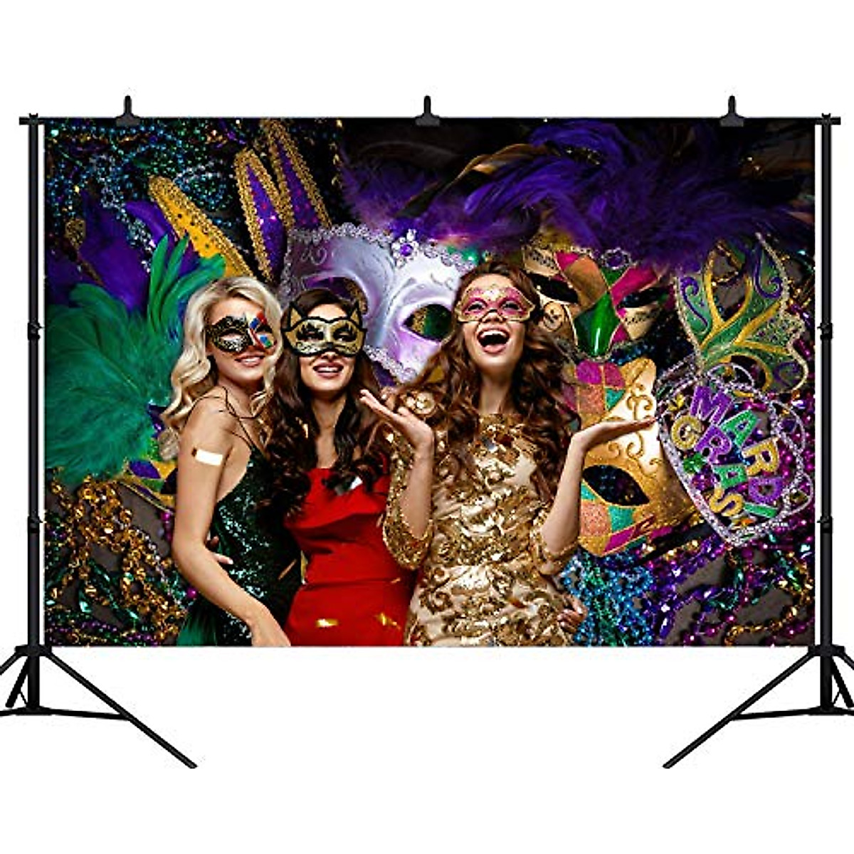 Mardi Gras Party Decoration Carnival Photography Backdrop Mystery Masquerade Backgrounds Dancing Birthday Party Banner Photo Booth for Wedding Bachelorette Party Decorations(8x6FT) 061
